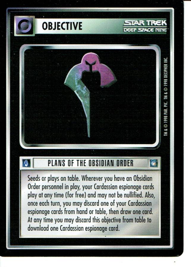 STAR TREK CCG DS9 RARE CARD PLANS OF THE OBSIDIAN ORDER lp - Phoenix Cards