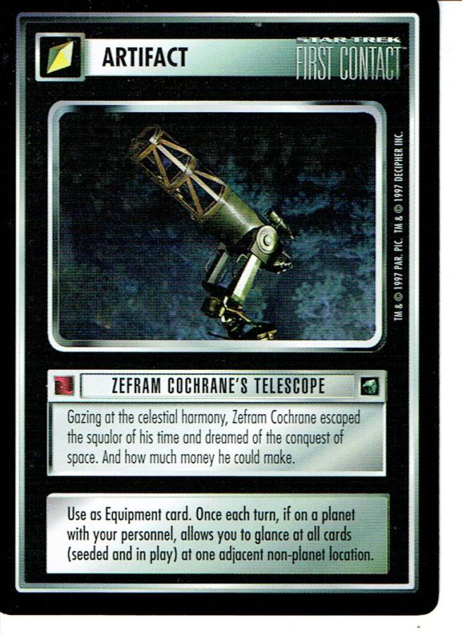 STAR TREK CCG FIRST CONTACT RARE CARD ZEFRAM COCHRANE’S TELESCOPE ex ...