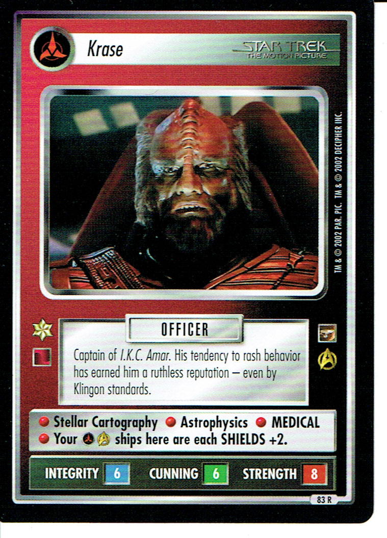STAR TREK CCG THE MOTION PICTURES RARE CARD KRASE - Phoenix Cards