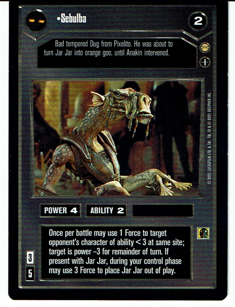 STAR WARS CCG TATOOINE RARE CARD SEBULBA ex - Phoenix Cards