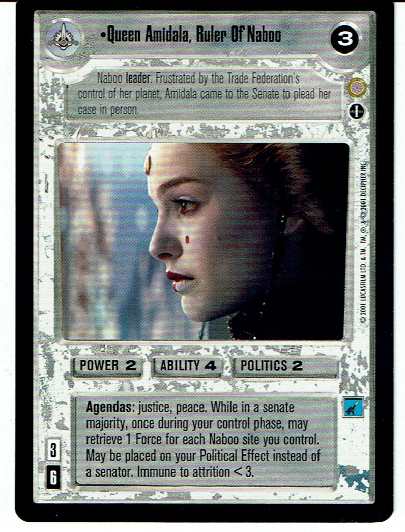 STAR WARS CCG CORUSCANT, LIGHT SIDE RARE CARD QUEEN AMIDALA, RULER OF ...