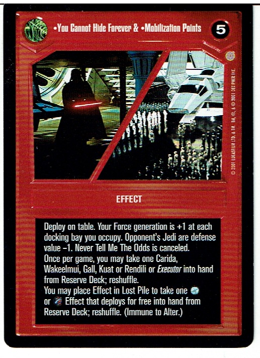 STAR WARS CCG CORUSCANT, DARK SIDE RARE CARD YOU CANNOT HIDE FOREVER ...
