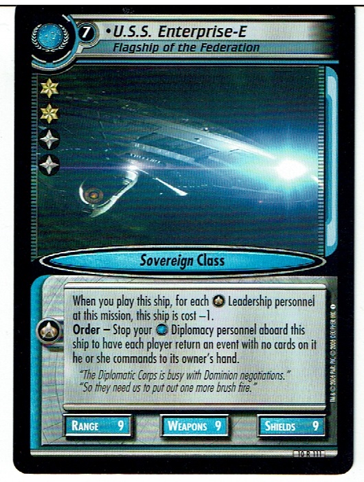 STAR TREK CCG 2E CAPTAIN'S LOG RARE CARD U.S.S. ENTERPRISE-E 10R111 ex ...