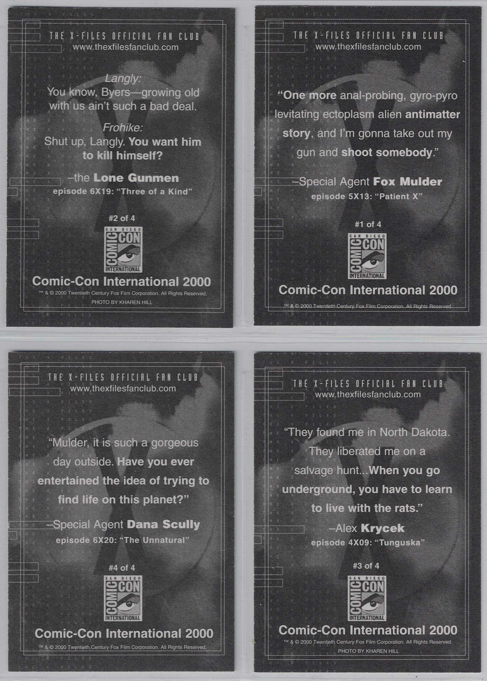 X FILES COMIC-CON 2000 SET OF 4 PROMO CARDS - Phoenix Cards
